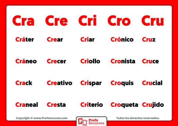 Palabras con Cra Cre Cri Cro Cru