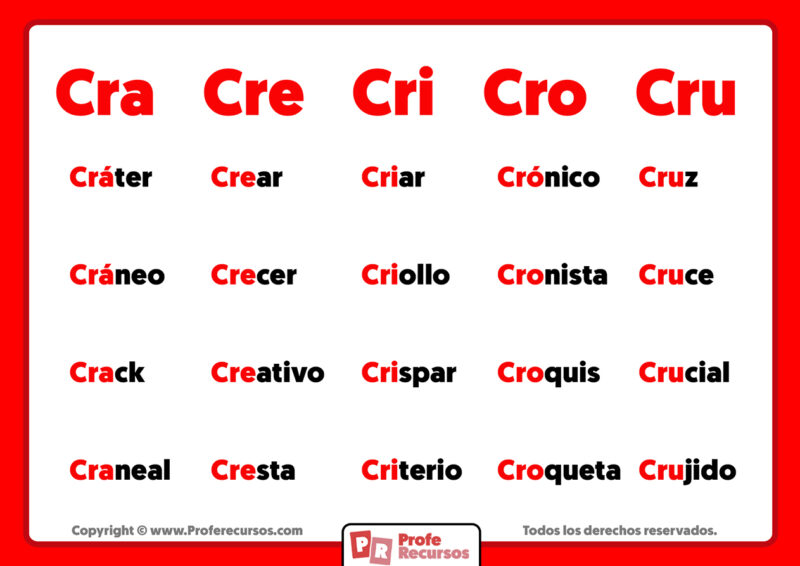 Palabras con Cra Cre Cri Cro Cru