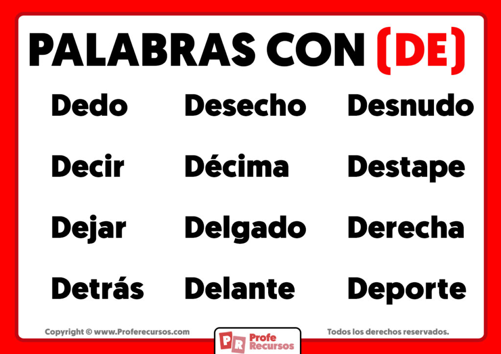 Palabras con DE. Ejemplos de palabras con De