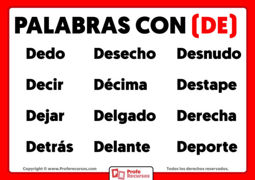 Palabras con DE. Ejemplos de palabras con De