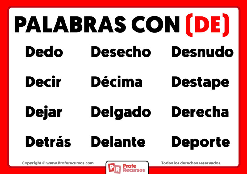 Palabras con DE. Ejemplos de palabras con De