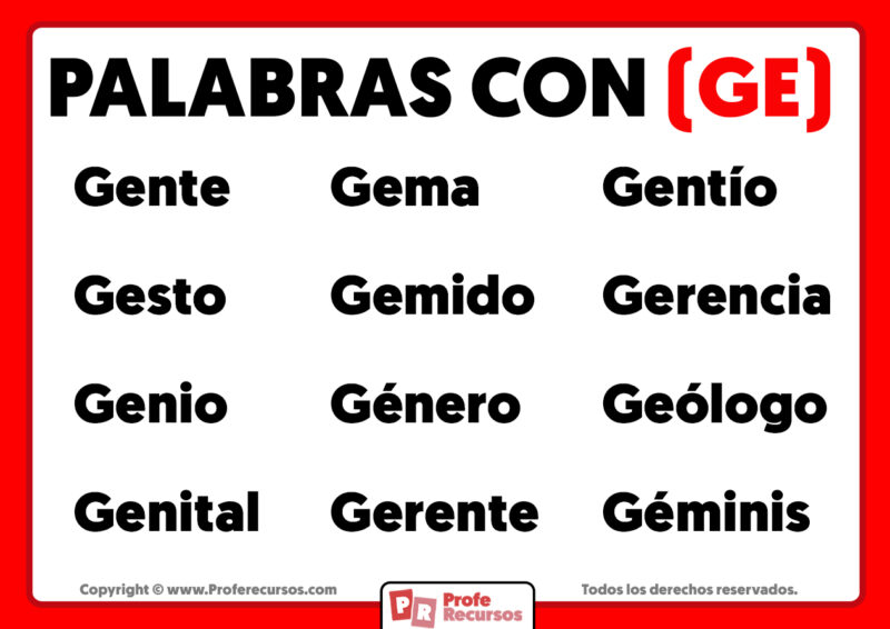 Palabras con Ge | Ejemplos Palabras con Ge