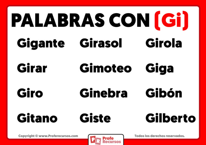 Palabras con Gi | Ejemplos Palabras con Gi