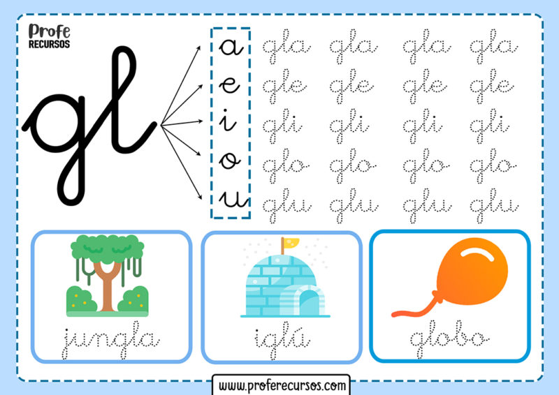 SÍLABAS TRABADAS (GL) Gla Gle Gli Glo Glu | Palabras Trabadas Gl