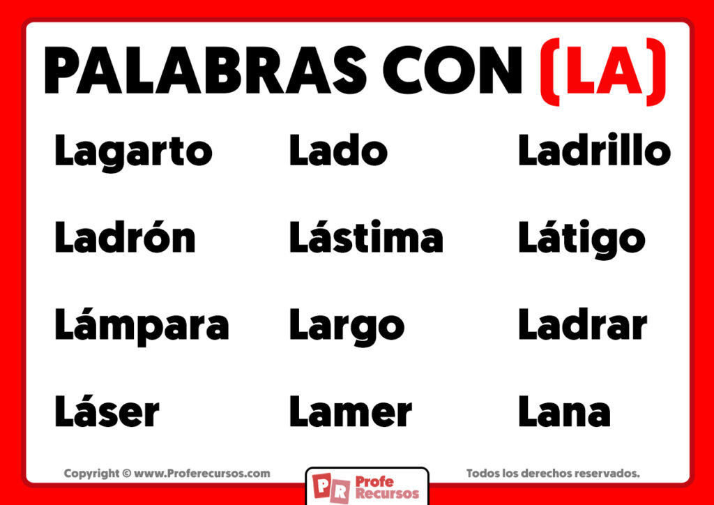 Palabras con La | Ejemplos de Palabras con La