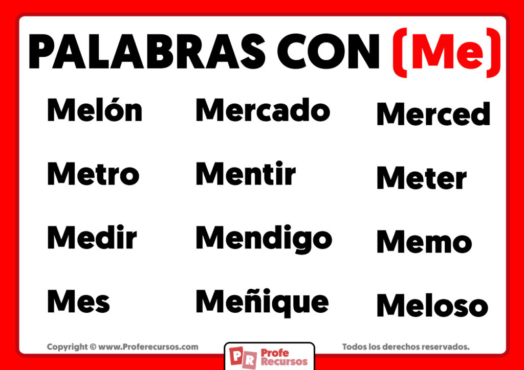 Palabras con Me | Ejemplos de Palabras con Me