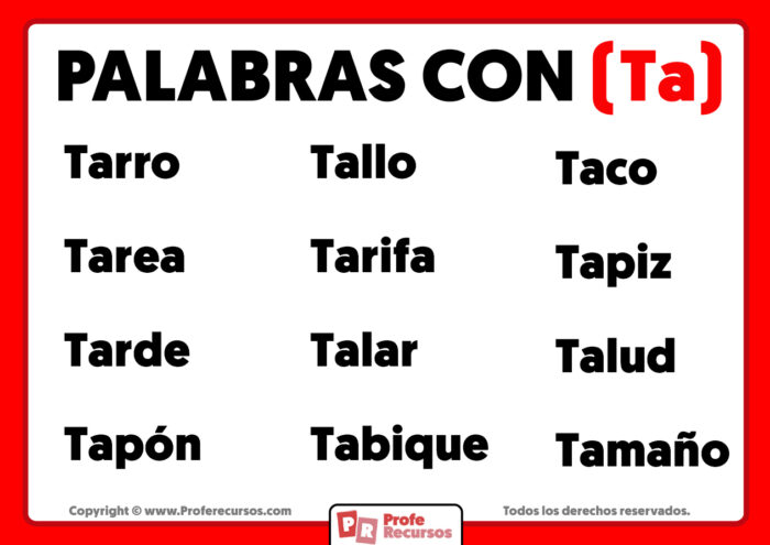 Palabras con Ta | Ejemplos de Palabras con Ta