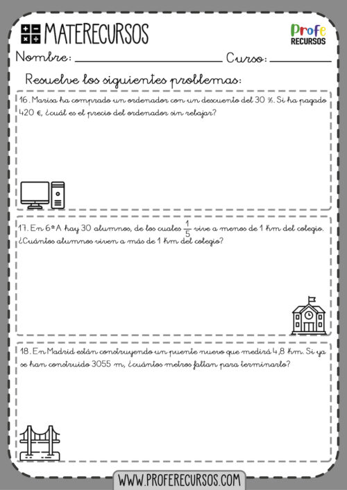 Problemas de mates 6 primaria