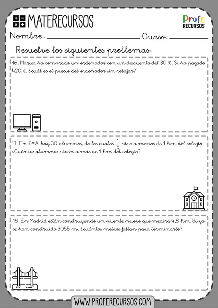 Problemas de mates 6 primaria