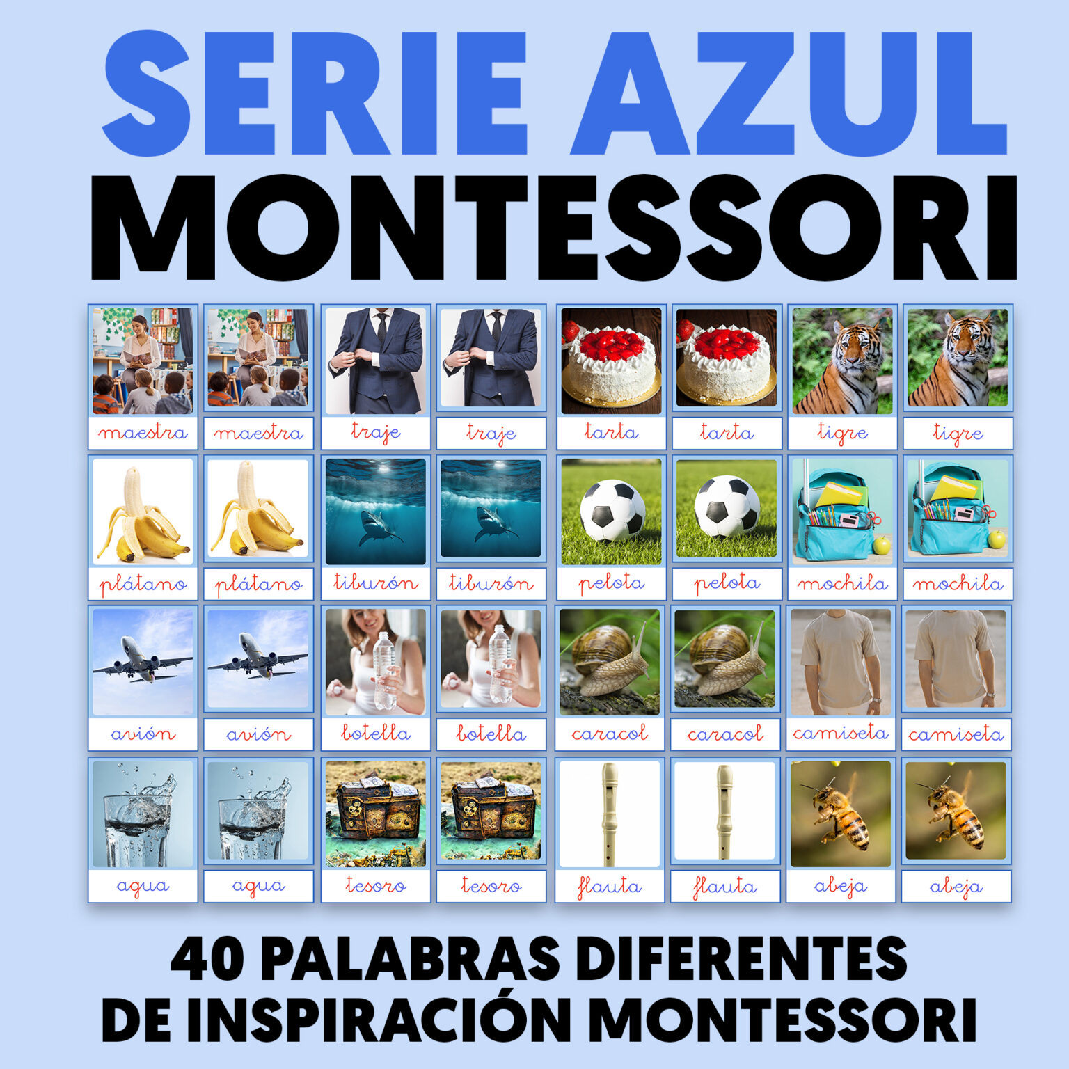 Tarjetas de Lectoescritura | Serie Azul Montessori