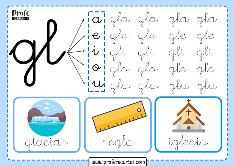 SÍLABAS TRABADAS (GL) Gla Gle Gli Glo Glu | Palabras Trabadas Gl