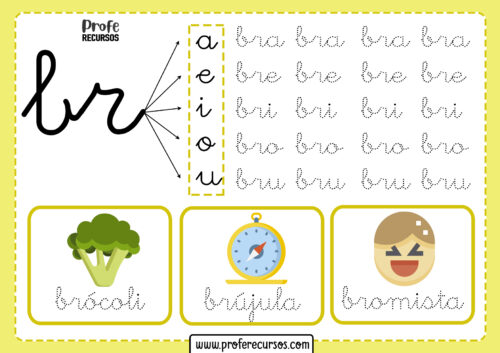 Fichas de Sílabas Trabadas con (Br) bra bre bri bro bru