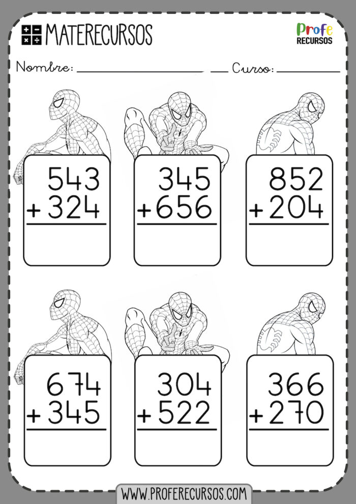 Sumas de 2 Sumandos y 3 Dígitos