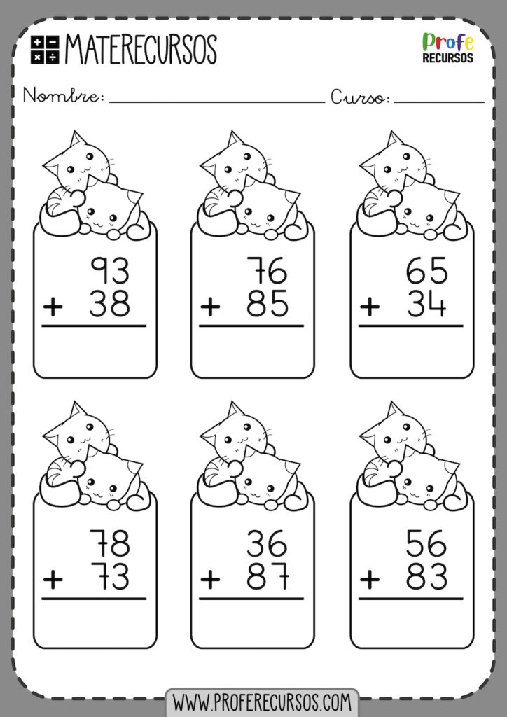 Sumas de dos Sumandos (Con y Sin llevadas) | Fichas de Matemáticas