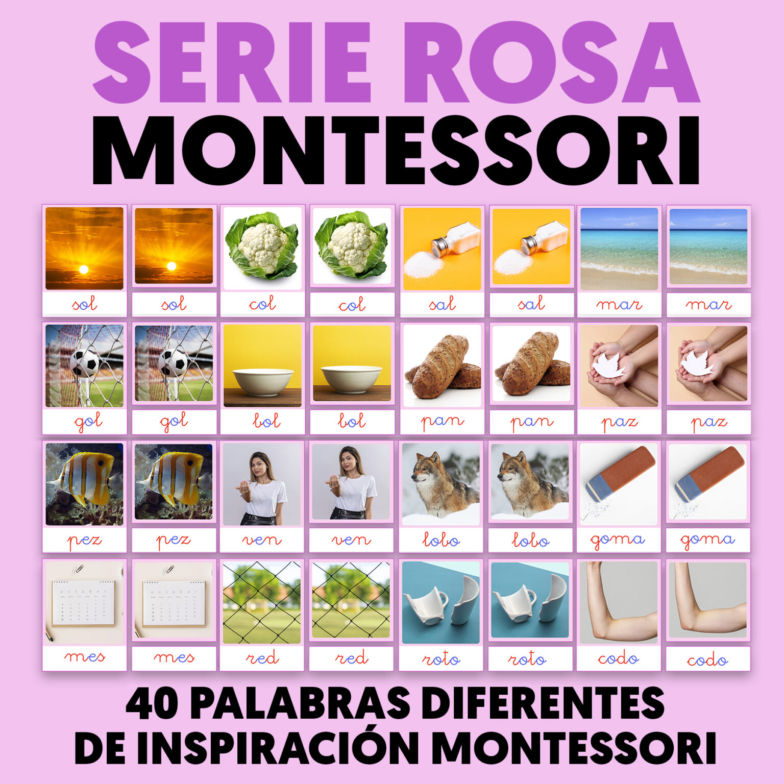 Tarjetas de Lectoescritura | Serie Rosa Montessori