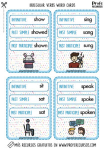 Tarjetas para trabajar los verbos irregulares en inglés