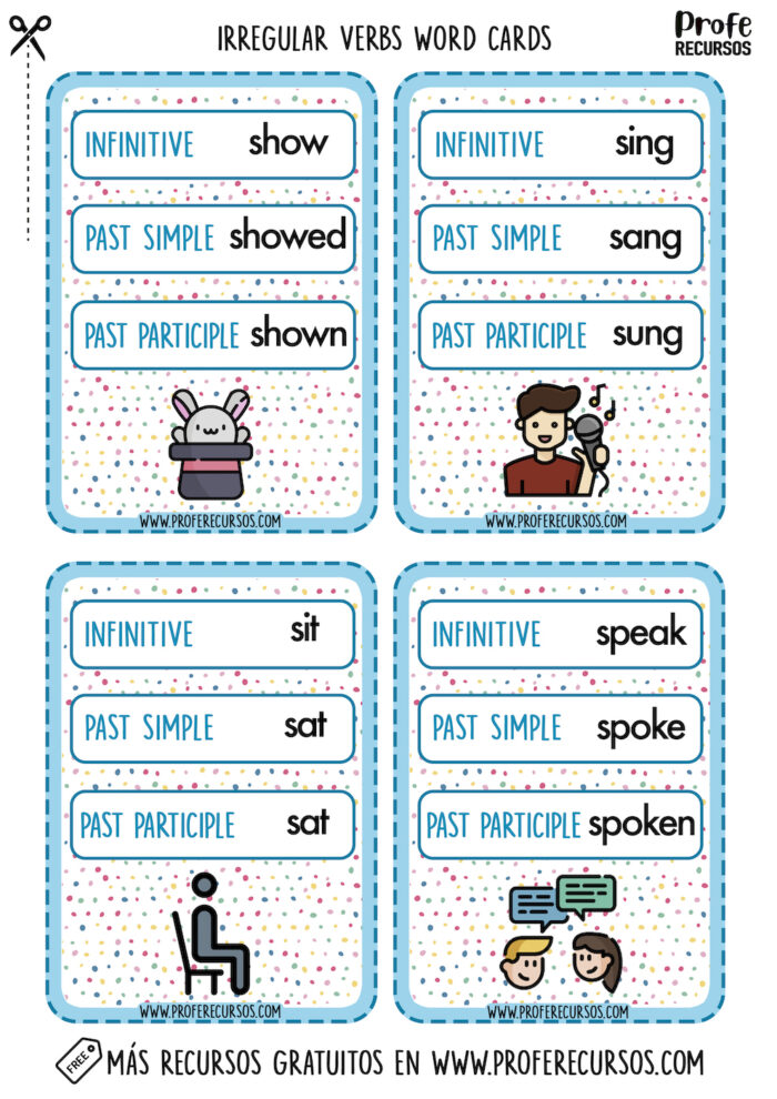 Tarjetas para trabajar los verbos irregulares en inglés